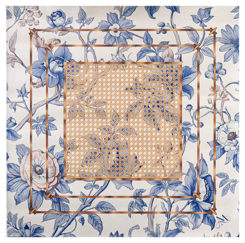 Heirloom Blue with Cane Rattan Mahjong Mat (Leatherette)